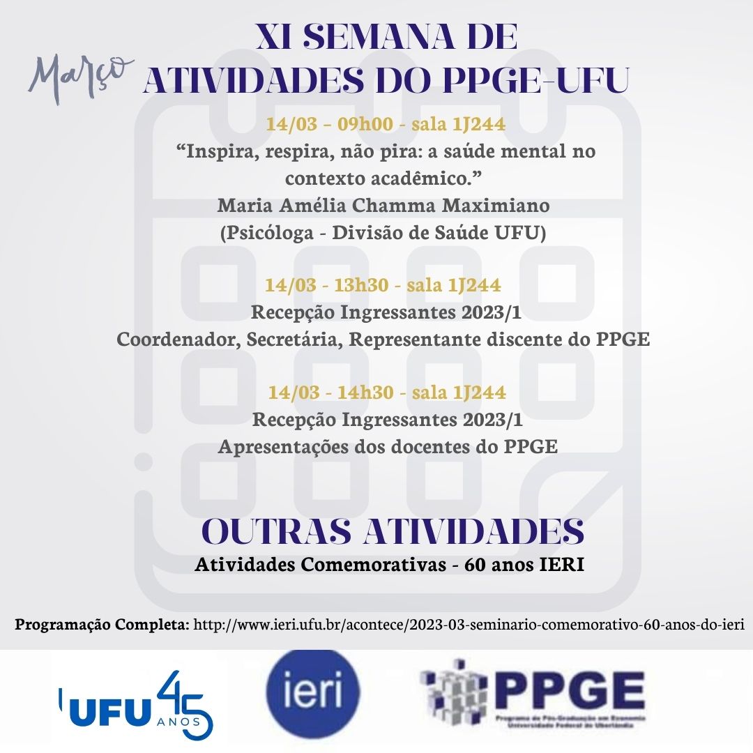 XI Semana de Atividades do PPGE / Comemoração 60 Anos IERI | Programa ...